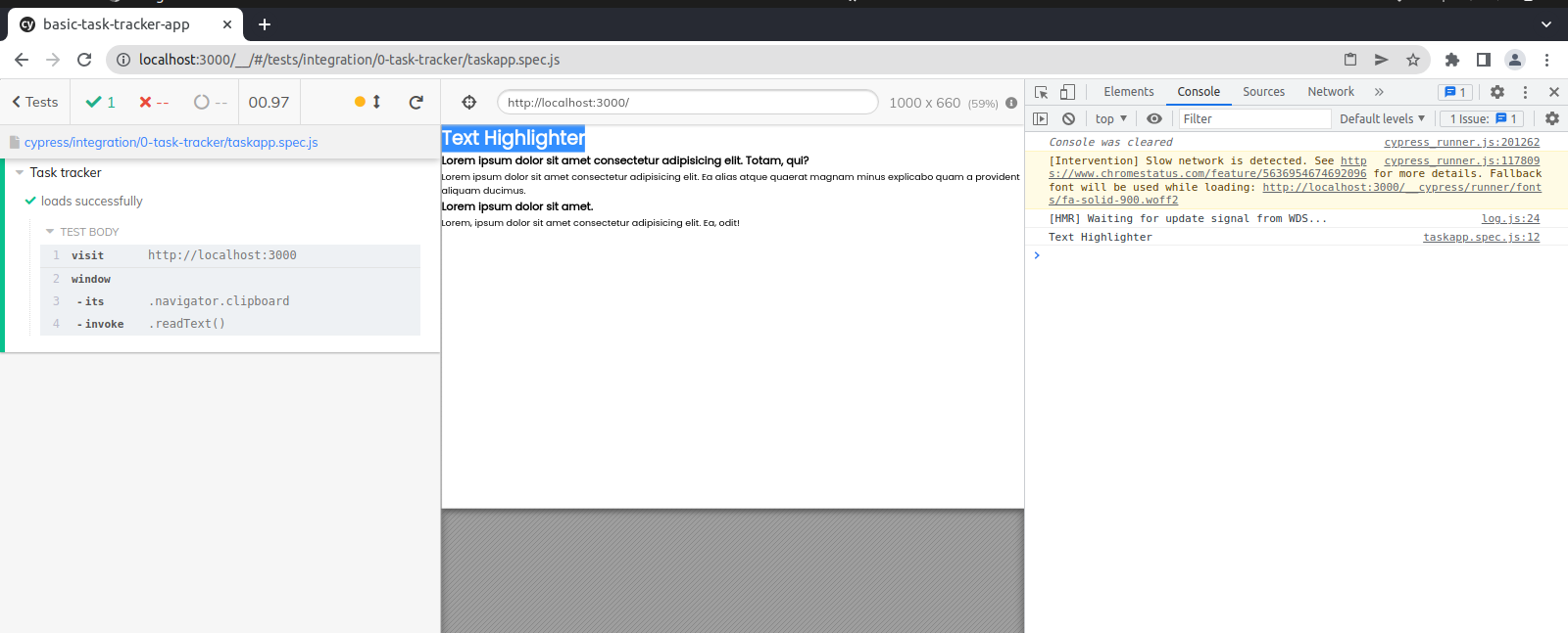 Highlighting Text In Cypress Tests Reflect